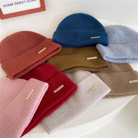 따뜻한 여성 비니 플레인 스컬리 비니 남성 멜론 모자 니트 크로셰 모자 단색 울 비니 유니섹스 힙합 모자 여성용 Aliexpress