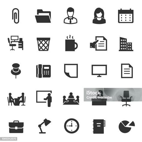 사무실 아이콘 설정합니다 작업 및 비즈니스입니다 작업 환경 특성 개성 개념에 대한 스톡 벡터 아트 및 기타 이미지 개성 개념 검은색 경영자 Istock