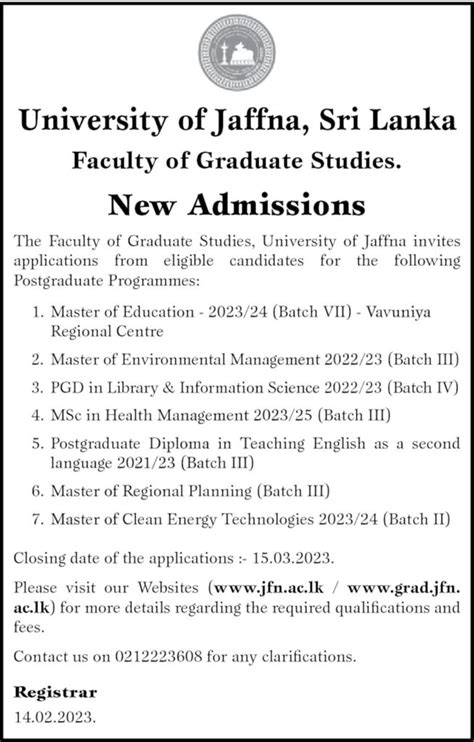 New Admissions For Postgraduate Programmes 2023 University Of