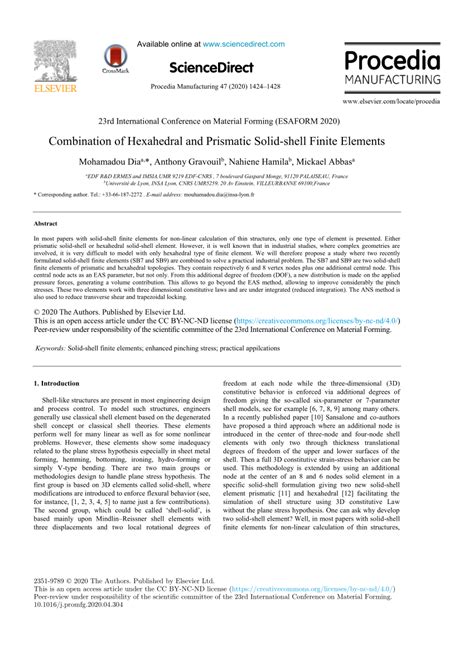 pdf combination of hexahedral and prismatic solid shell finite elements