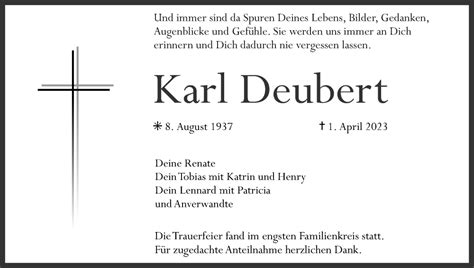 Karl Deubert Traueranzeige Franken De