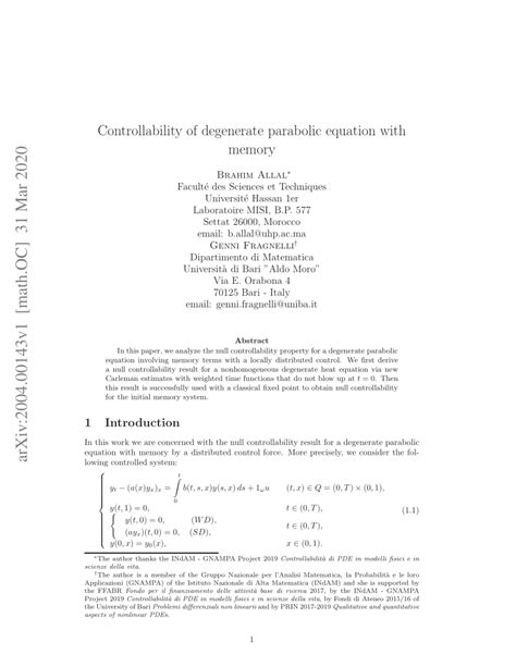 Pdf Controllability Of Degenerate Parabolic Equation With Memory
