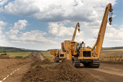 Heavy Machinery And Gas Pipeline Construction Site Pipelaying Crane Editorial Image Image Of