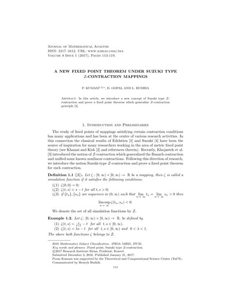 Pdf A New Fixed Point Theorem Under Suzuki Type Z Contraction Mappings