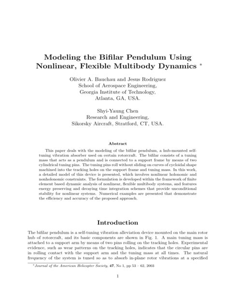 Modeling The Bifilar Pendulum Using Nonlinear Flexible Multibody