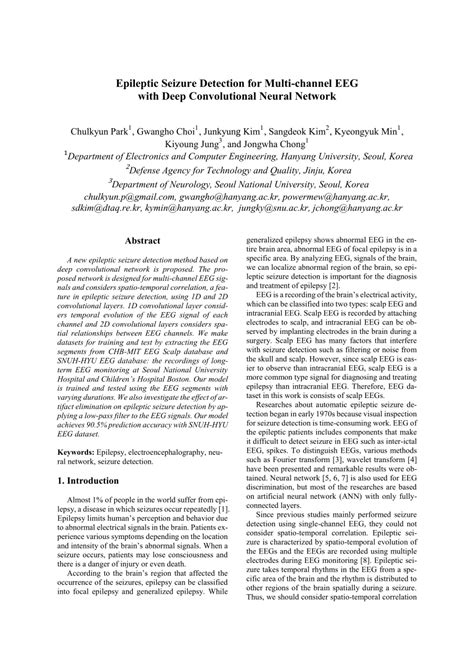 PDF Epileptic Seizure Detection For Multi Channel EEG With Deep Convolutional Neural Network