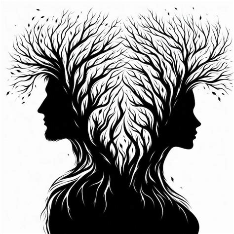 The Male Tree Sturdy And Broad Intertwines With A Slender Female Tree Premium AI Generated Vector