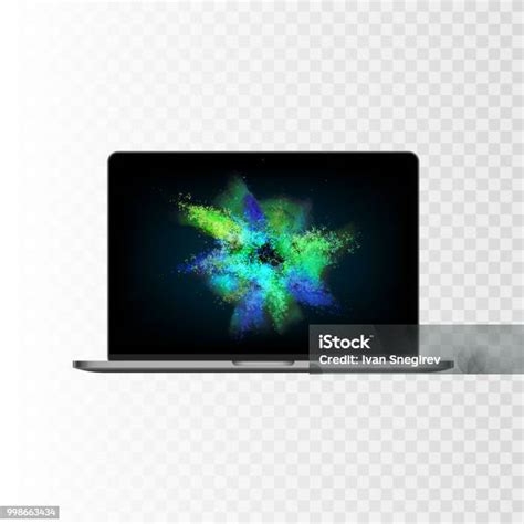 스톡 벡터 일러스트 레이 션 현실적인 개인 전문 컴퓨터 Pc 노트북 격리 투명 한 파란 배경에 화면에 배경 화면입니다 Eps10 0명에 대한 스톡 벡터 아트 및 기타 이미지