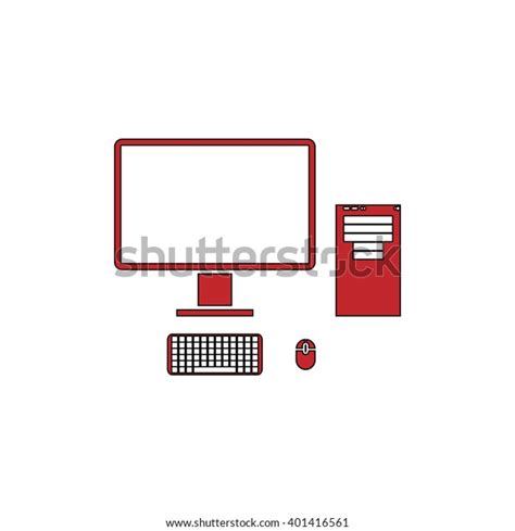Computer Case Monitor Keyboard Mouse Red Stock Vector Royalty Free
