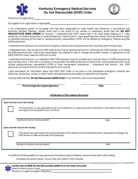 Free Kentucky Do Not Resuscitate Dnr Form Pdf