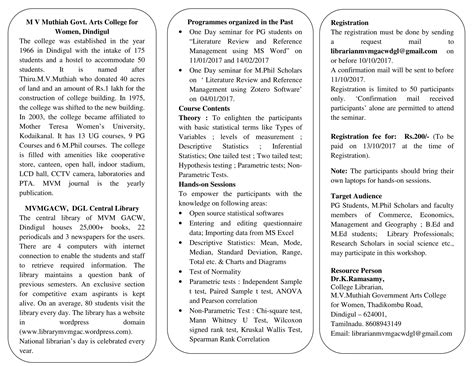 One Day State Level Seminar On “statistical Analysis In Social Science