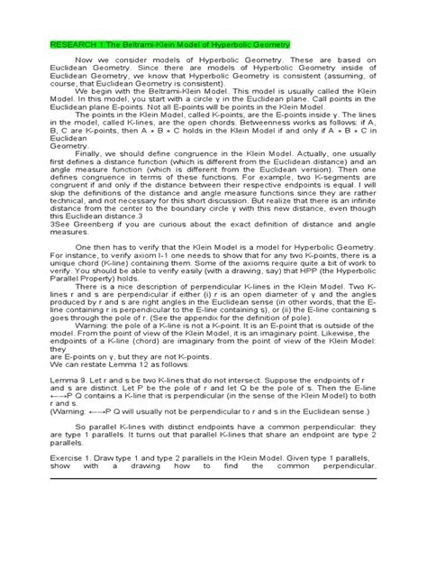 Perpendicularity In The Beltrami Klein Model Pdf Hyperbolic Geometry Elementary Mathematics