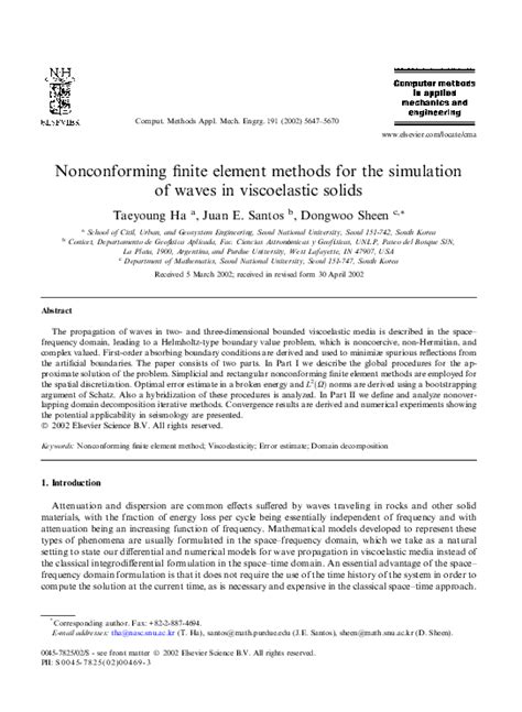Pdf Nonconforming Finite Element Methods For The Simulation Of Waves