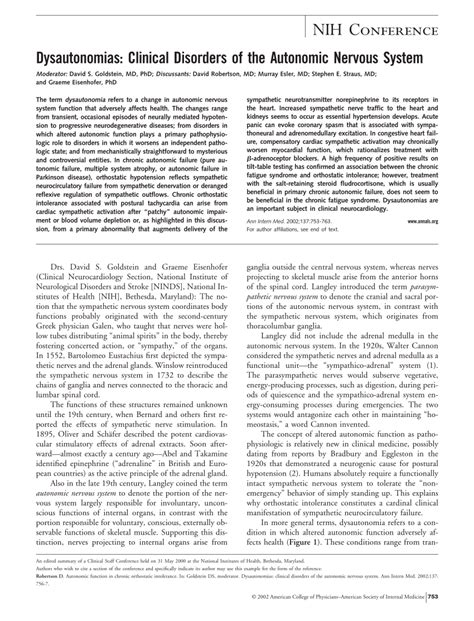 Pdf Dysautonomias Clinical Disorders Of The Autonomic Nervous System