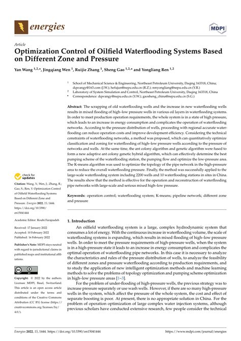 Pdf Optimization Control Of Oilfield Waterflooding Systems Based On Different Zone And Pressure