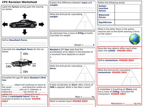 Edexcel Combined Science Physics 1 Revision Worksheets Teaching Resources