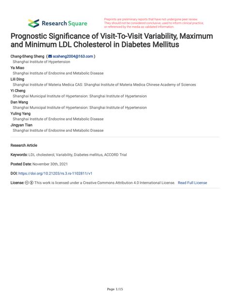 Pdf Prognostic Significance Of Visit To Visit Variability Maximum And Minimum Ldl Cholesterol