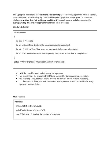 Fcfs Implementation With Explaination Pdf Scheduling Computing
