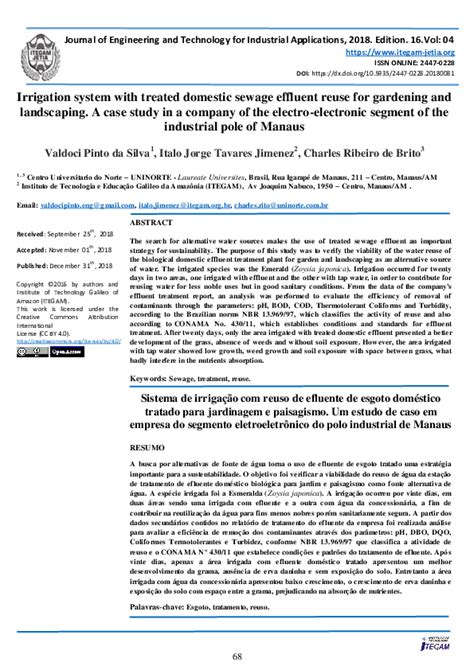 Pdf Irrigation System With Treated Domestic Sewage Effluent Reuse For
