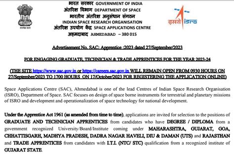 Isro Apprentice Recruitment 2023 Iti Diploma Graduate Apprentice