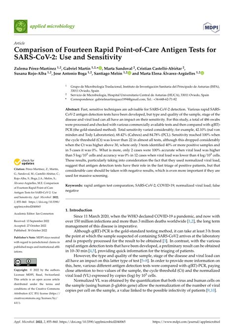 Pdf Comparison Of Fourteen Rapid Point Of Care Antigen Tests For Sars