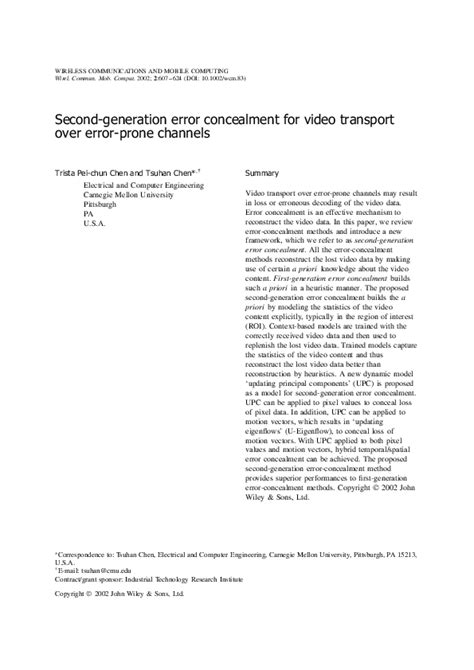 Pdf Second Generation Error Concealment For Video Transport Over