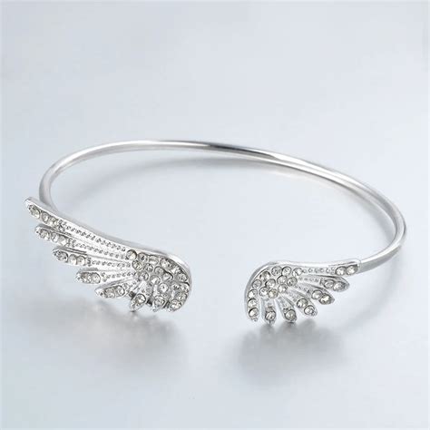 Trendy Silver Plated Bracelet For Women Bangle Full Crystal Angel Wing