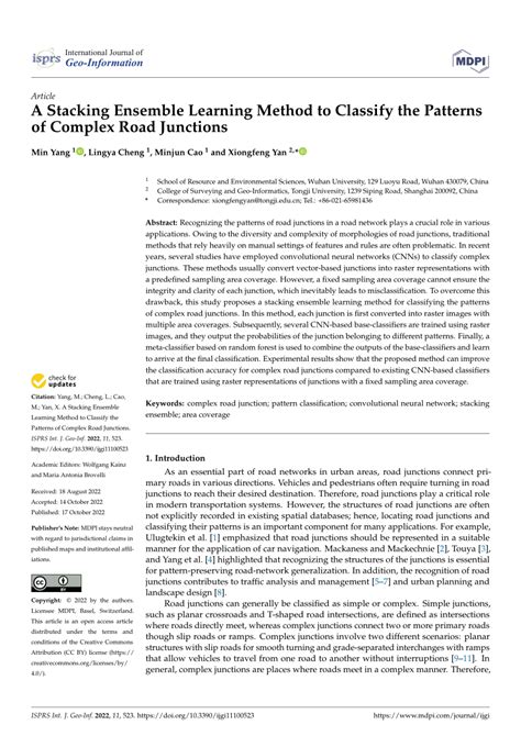 Pdf A Stacking Ensemble Learning Method To Classify The Patterns Of Complex Road Junctions