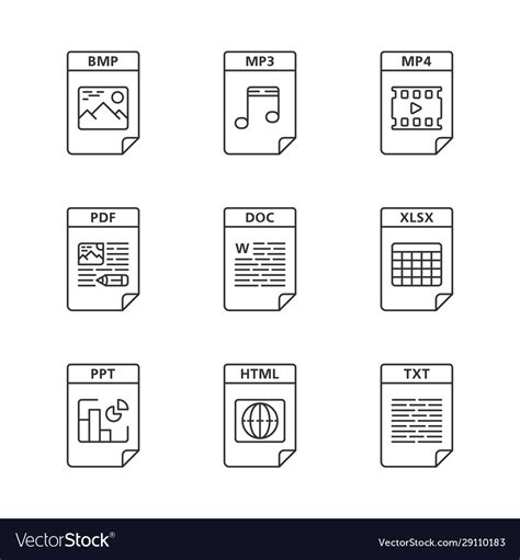 Files Format Linear Icons Set Royalty Free Vector Image