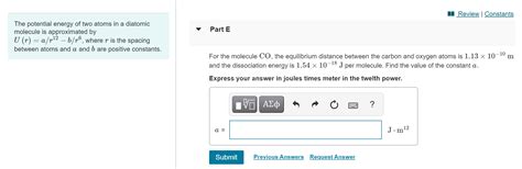 Solved The Potential Energy Of Two Atoms In A Diatomic