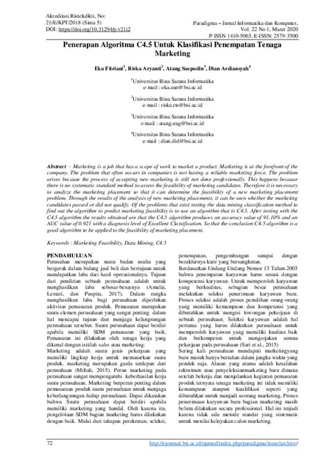 Pdf Penerapan Algoritma C4 5 Untuk Klasifikasi Penempatan Tenaga