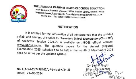 Jkbose Updates Class 10th Syllabus 2024 25 Session Download Now