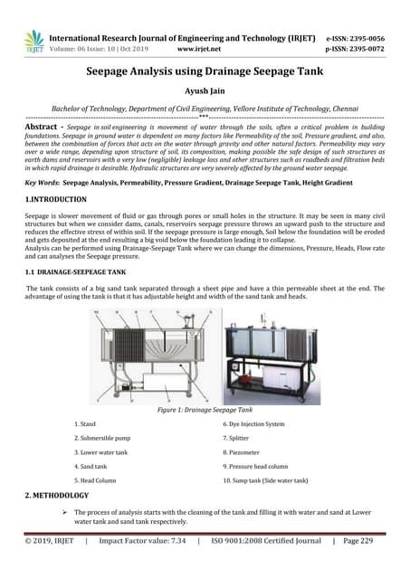 irjet seepage analysis using drainage seepage tank pdf