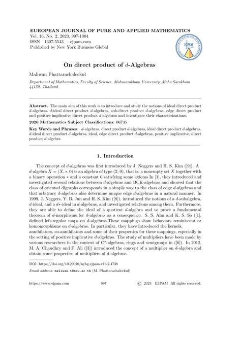 Pdf On Direct Product Of D Algebras