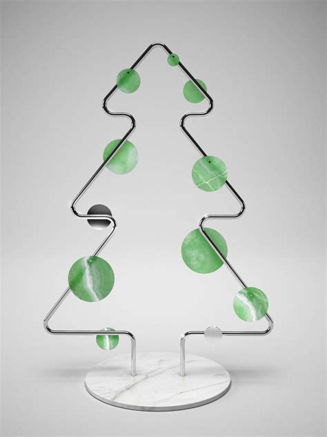 Christmas Tree Decorative Sculpture Marble Onyx Steel Collectible