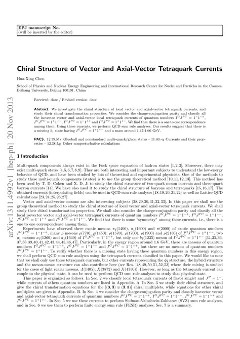 Pdf Chiral Structure Of Vector And Axial Vector Tetraquark Currents
