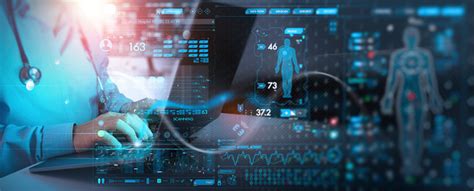 의학 의사는 인터페이스에 환자의 의료 기록을 위해 노트북 컴퓨터를 작동 Dna의료 기술과 미래 개념 최신 가상 화면에서 디지털