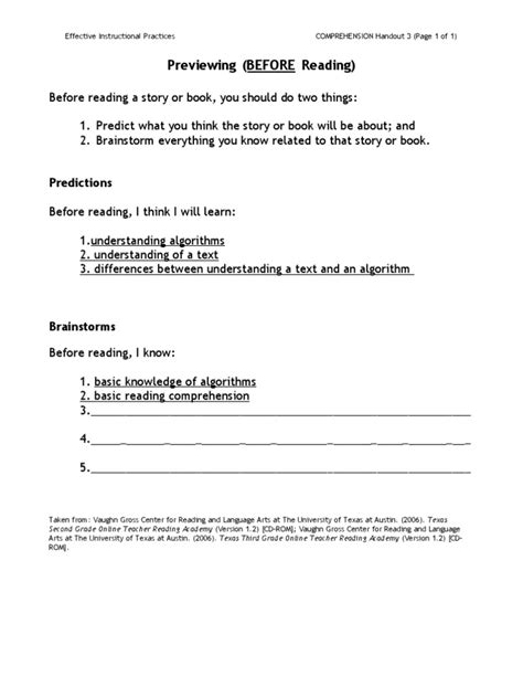 Previewing Before Reading Predictions Pdf Science And Mathematics