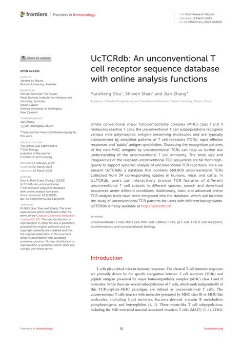 Pdf Uctcrdb An Unconventional T Cell Receptor Sequence Database With