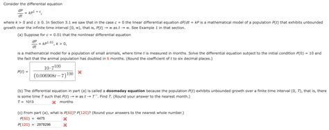 Solved Consider The Differential Equationdpdt Kp1 Cgrowth