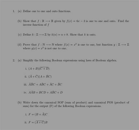 solved 1 a define one to one and onto functions b show