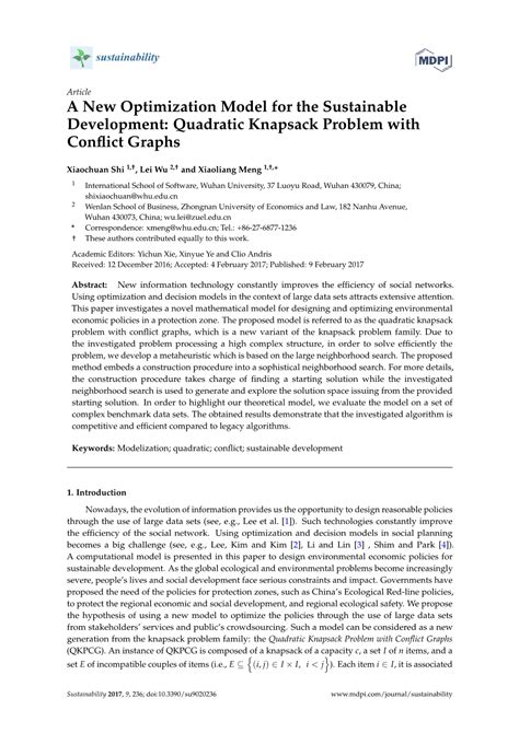 quadratic knapsack problem with conflict graphs docslib