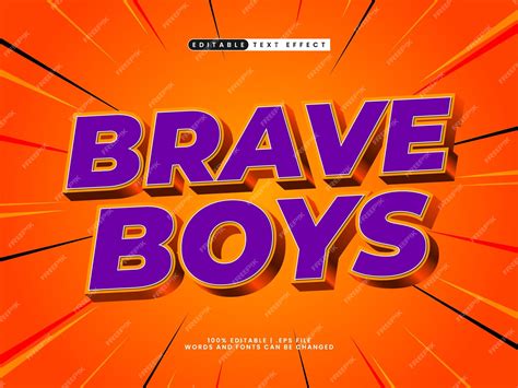Premium Vector | Brave boys editable text effect in hero and powerful ...