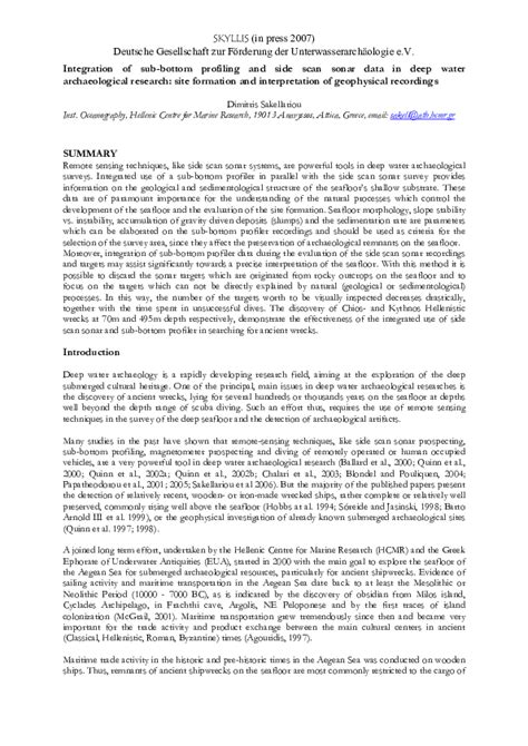 pdf integration of sub bottom profiling and side scan sonar data in