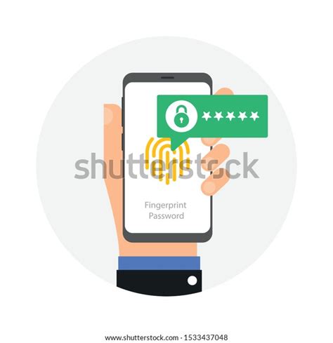 Hands Mobile Phone Unlocked Fingerprint Button Stock Vector Royalty