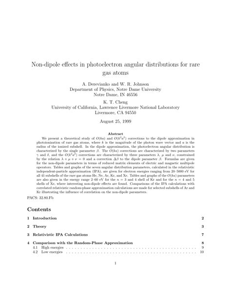 Pdf Non Dipole Eects In Photoelectron Angular Distributions For Rare Gas Atoms