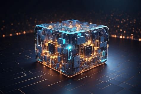 Premium Photo Blockchain Digital Illuminated Shape Big Data Node Base