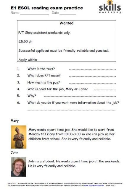 ESOL Reading Skills Workshop