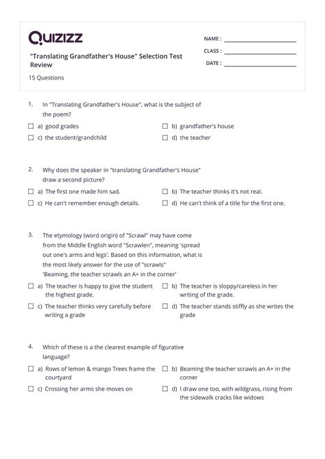 Solution Translating Grandfather S House Selection Test Review Print