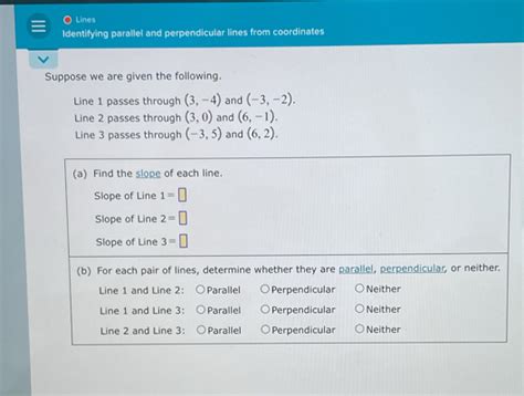 solved lines identifying parallel and perpendicular lines from
